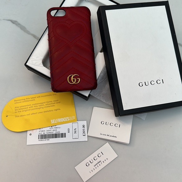 Gucci | Cell Phones & Accessories | Gucci Marmont Red Leather Gg Phone ...